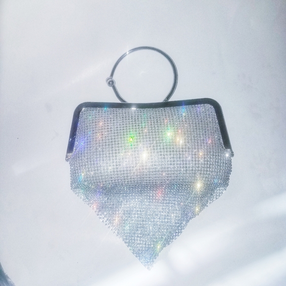 Bags | Silver Sparkly Rhinestone Mesh Crystal Wristlet | Poshmark